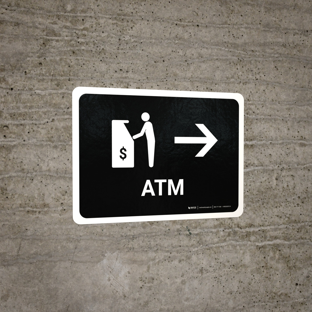ATM With Right Arrow Black Landscape - Wall Sign | Creative Safety Supply