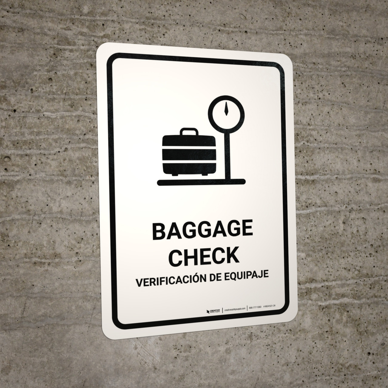 Baggage Check White Bilingual Spanish Portrait - Wall Sign