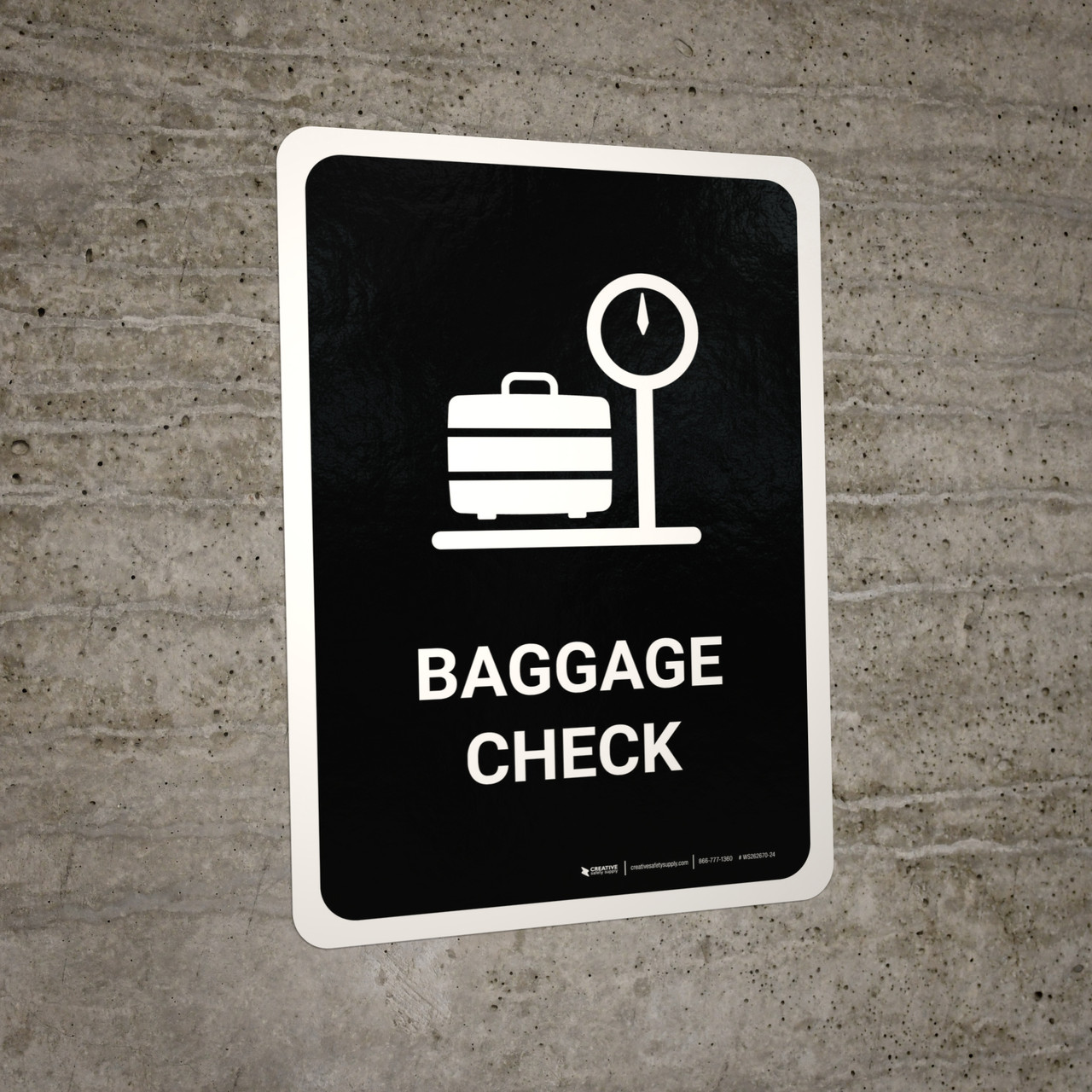 Baggage Check Black Portrait - Wall Sign