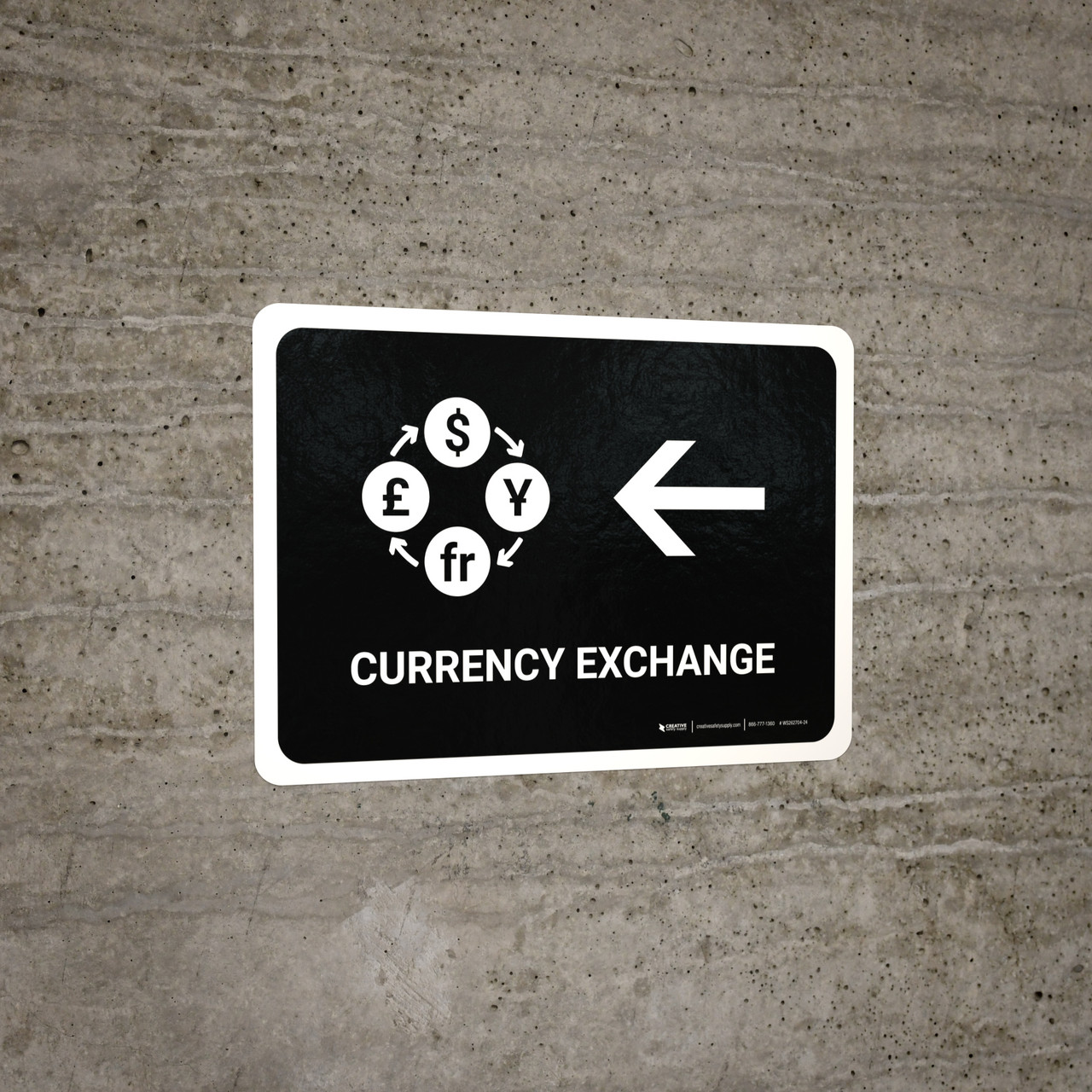 Currency Exchange With Left Arrow Black Landscape - Wall Sign