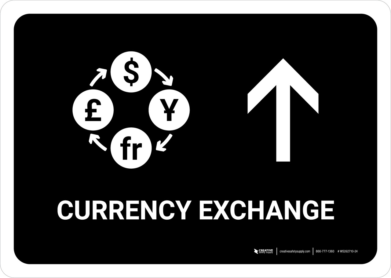 Currency Exchange With Up Arrow Black Landscape - Wall Sign