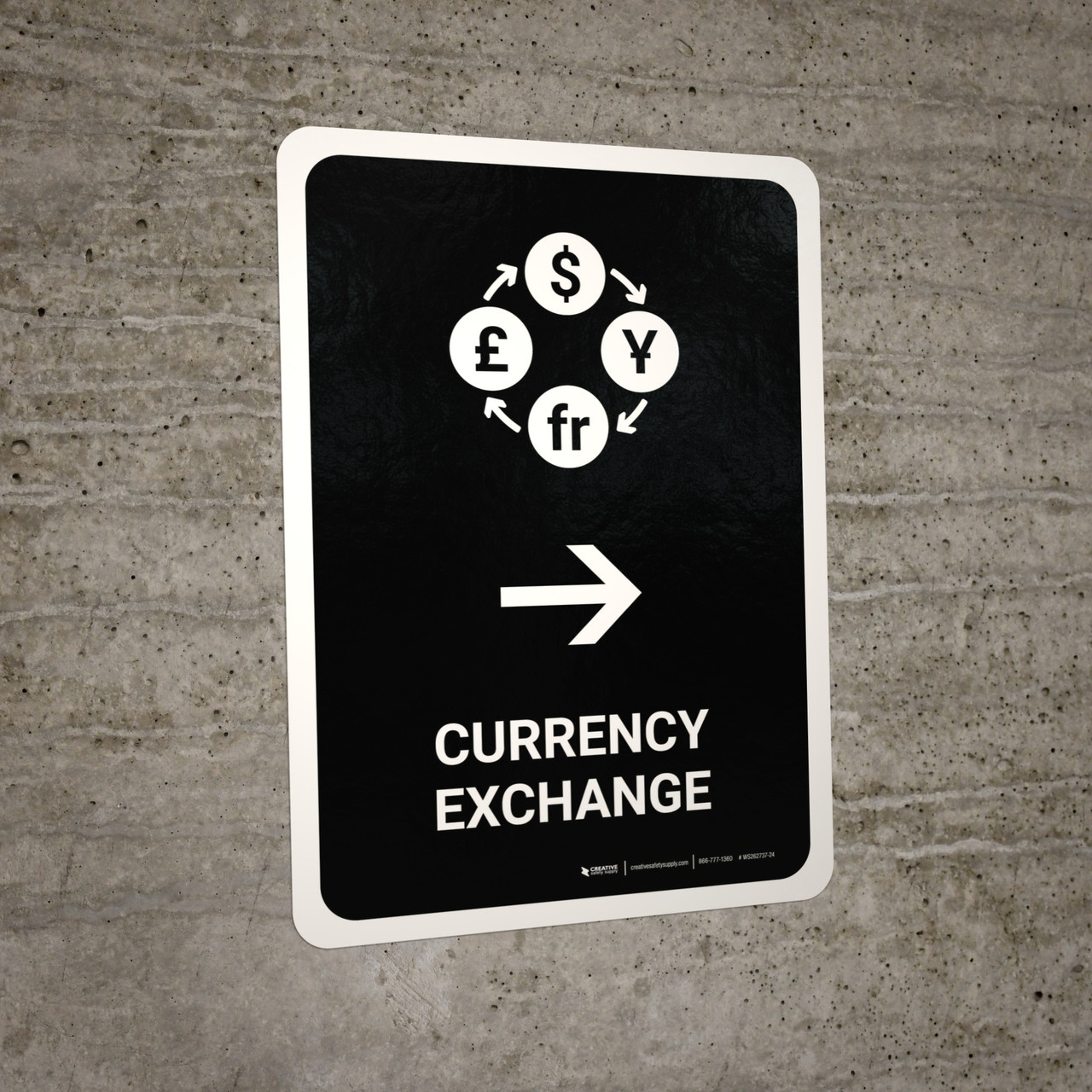 Currency Exchange With Right Arrow Black Portrait - Wall Sign