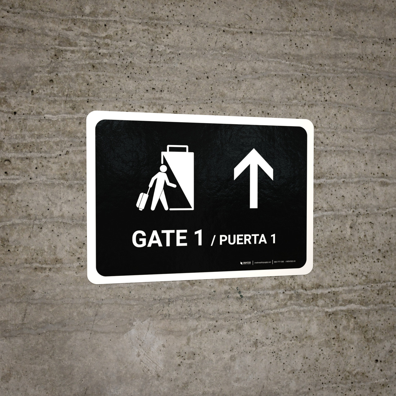 Gate 1 With Up Arrow Black Bilingual Landscape - Wall Sign