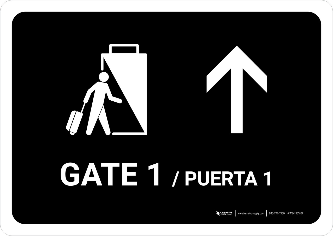 Gate 1 With Up Arrow Black Bilingual Landscape - Wall Sign