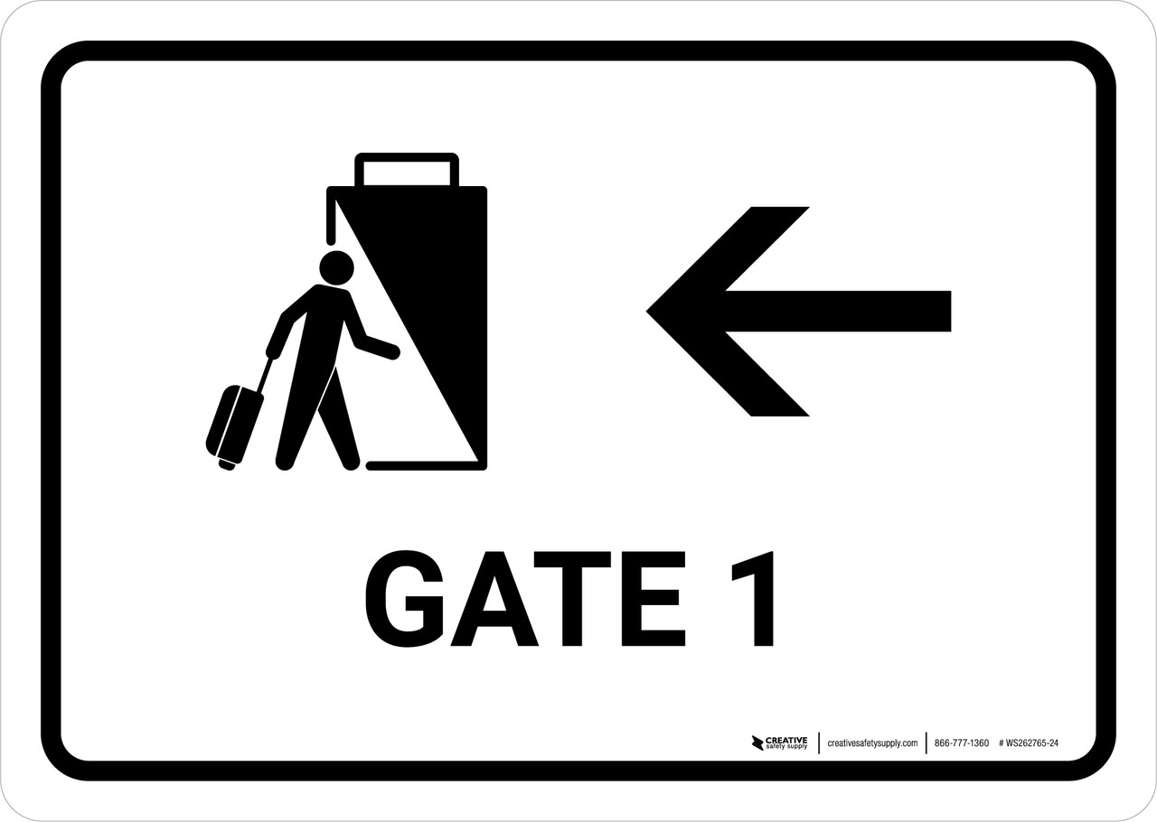 Gate 1 With Left Arrow White Landscape - Wall Sign