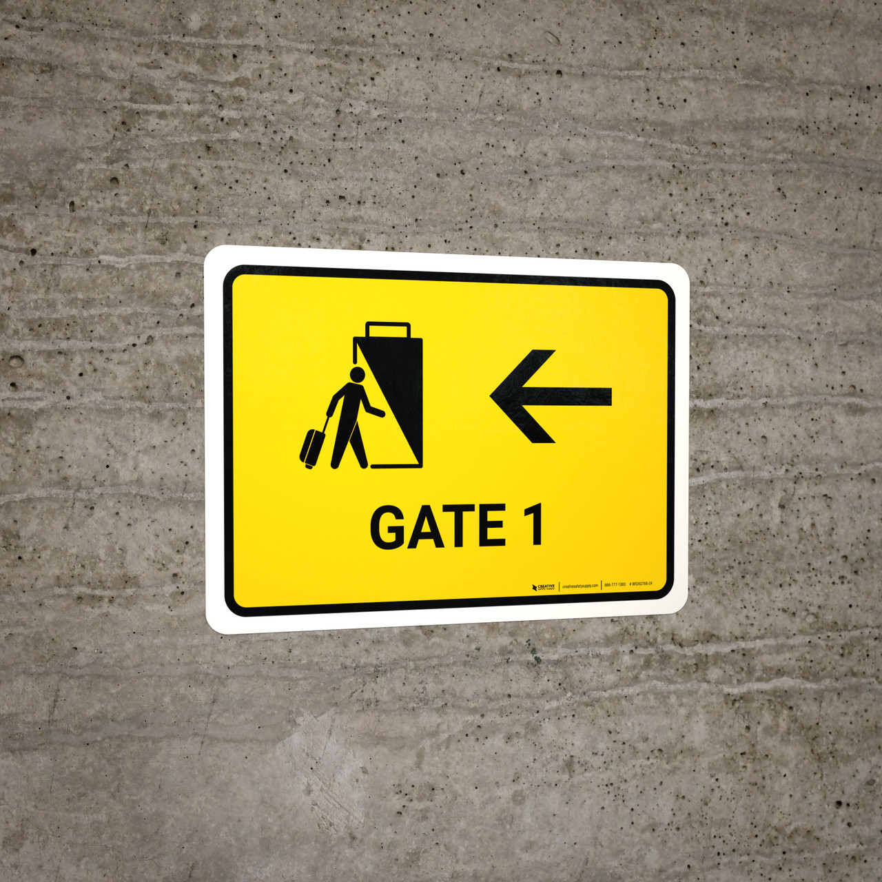 Gate 1 With Left Arrow Yellow Landscape - Wall Sign