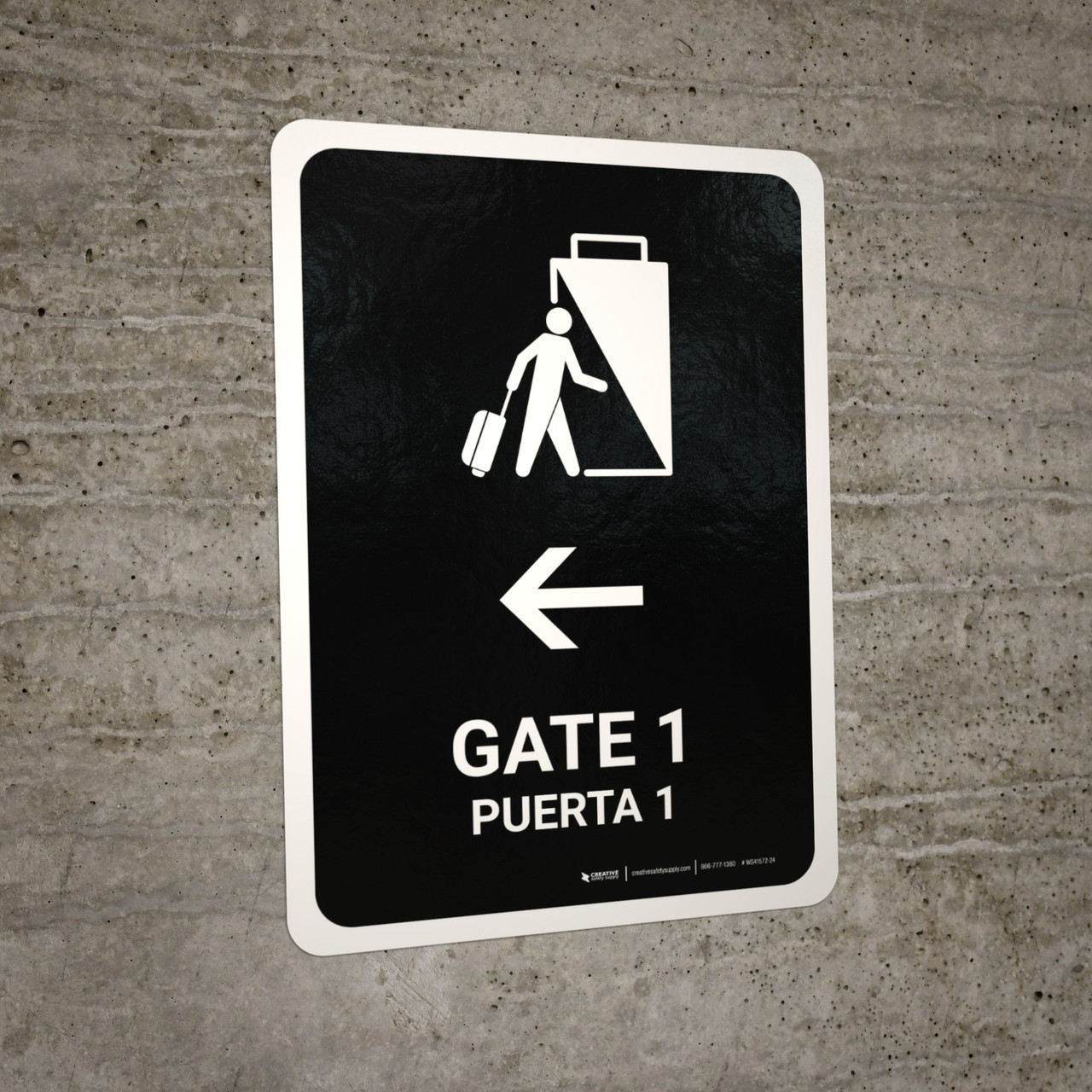 Gate 1 With Left Arrow Black Bilingual Spanish Portrait - Wall Sign ...