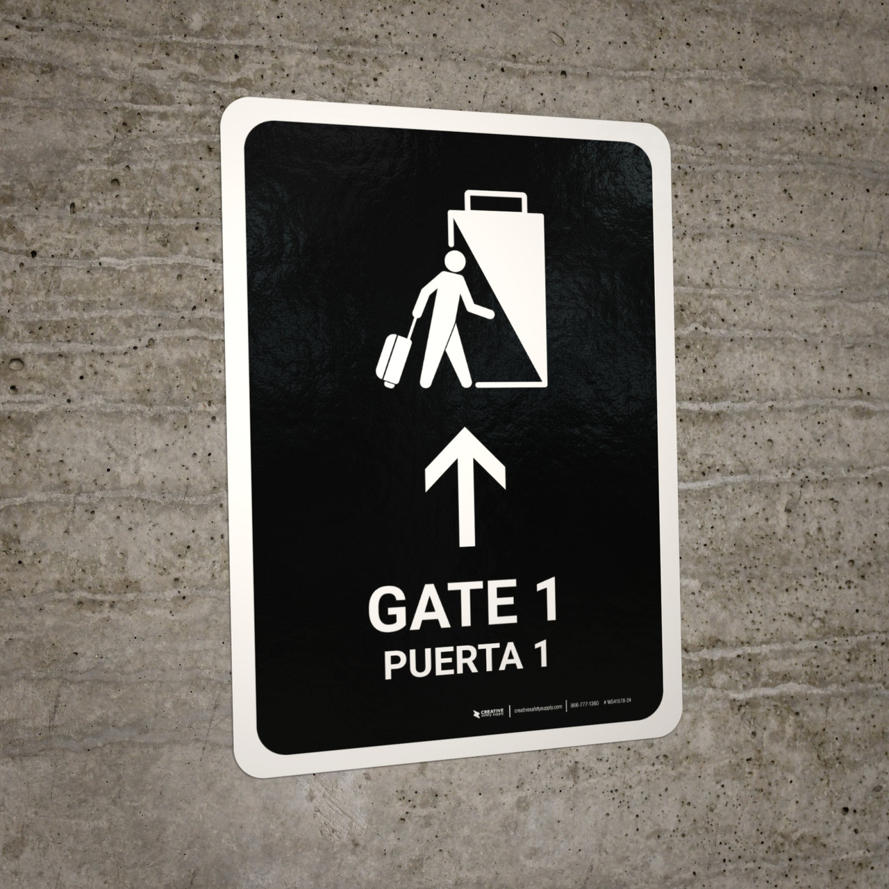 Gate 1 With Up Arrow Black Bilingual Spanish Portrait - Wall Sign ...
