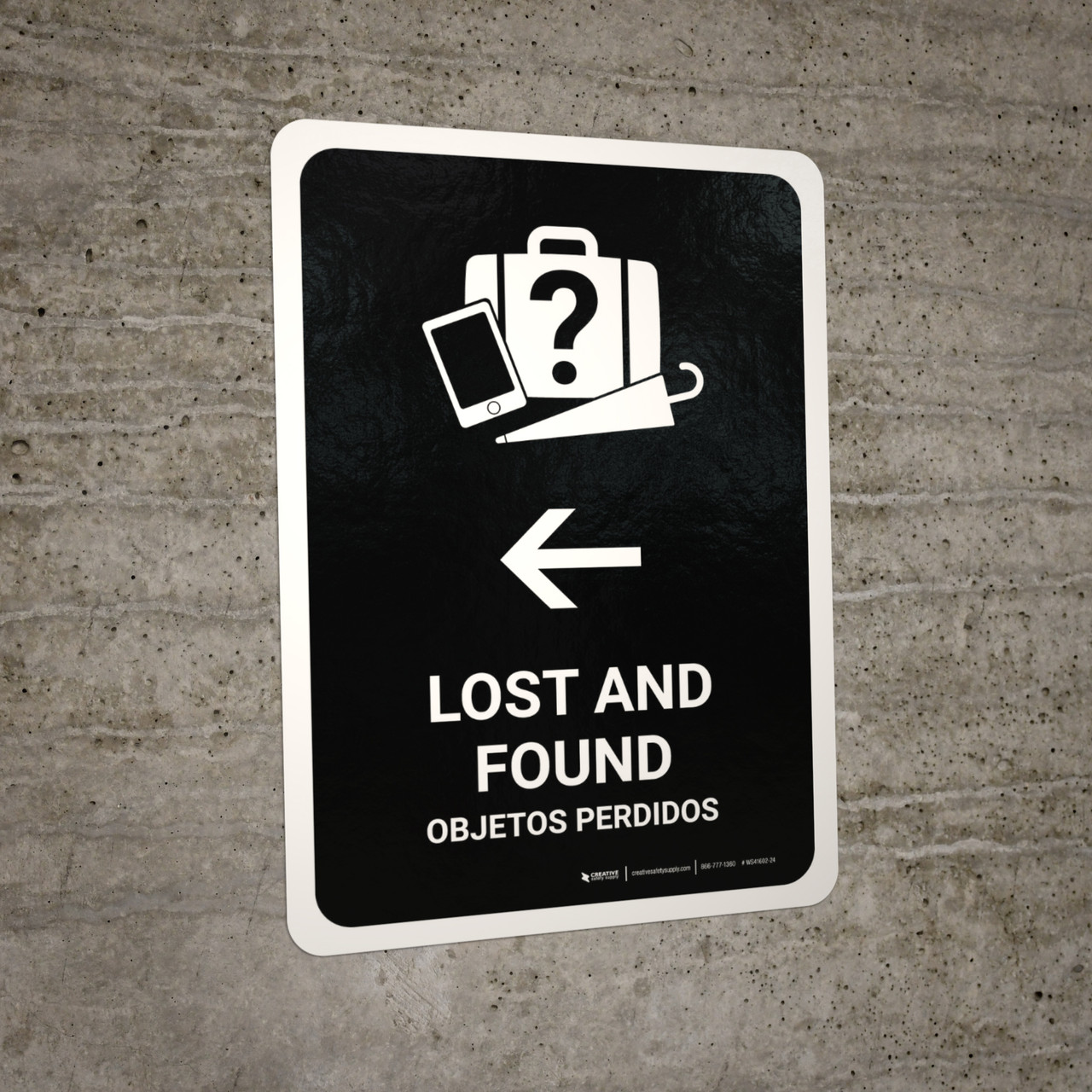 Lost And Found With Left Arrow Black Bilingual Portrait - Wall Sign ...