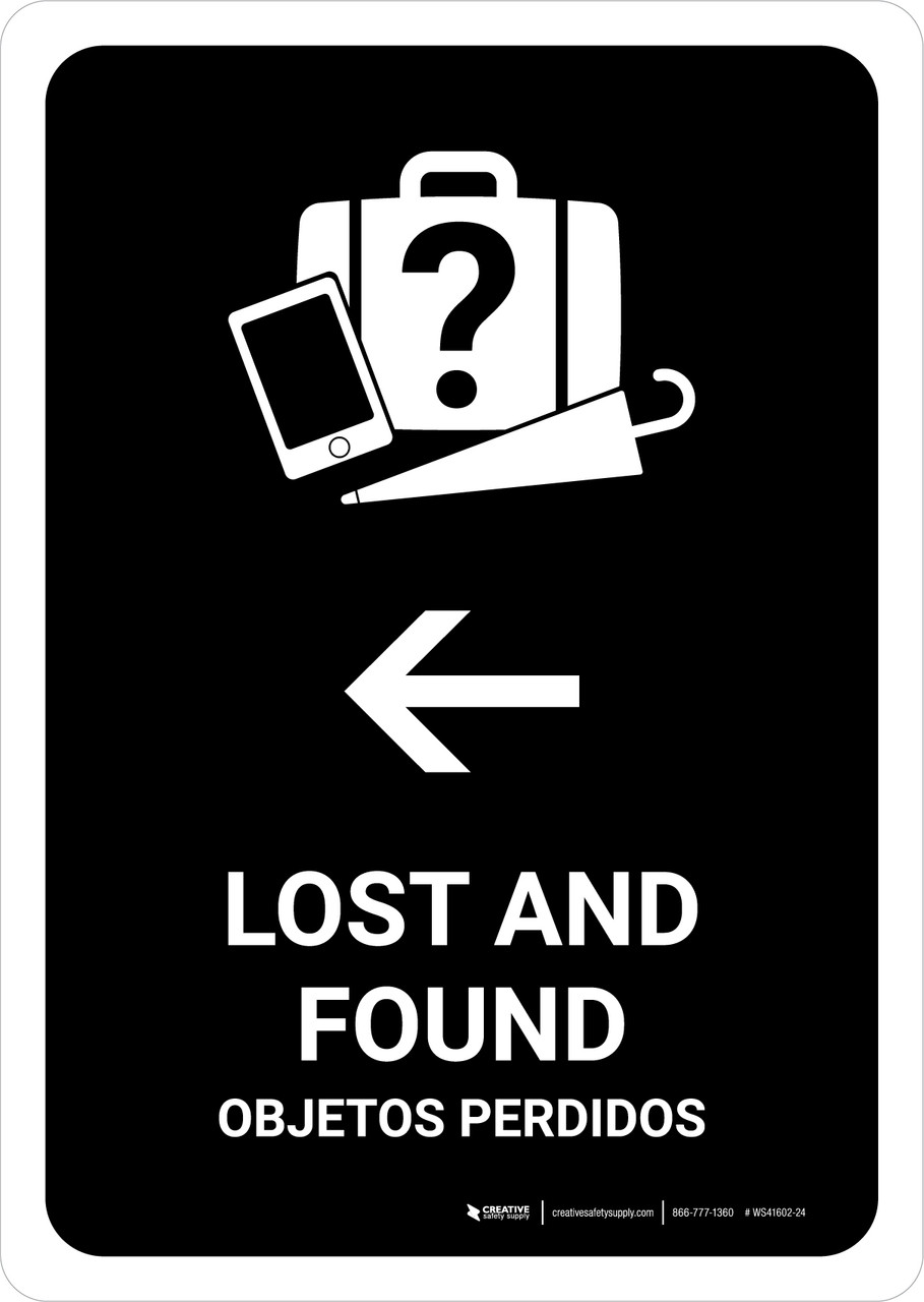 Lost And Found With Left Arrow Black Bilingual Portrait - Wall Sign ...