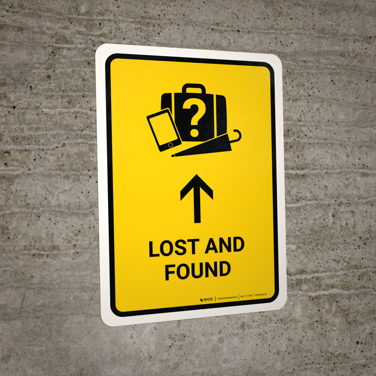 Lost And Found With Up Arrow Yellow Portrait - Wall Sign