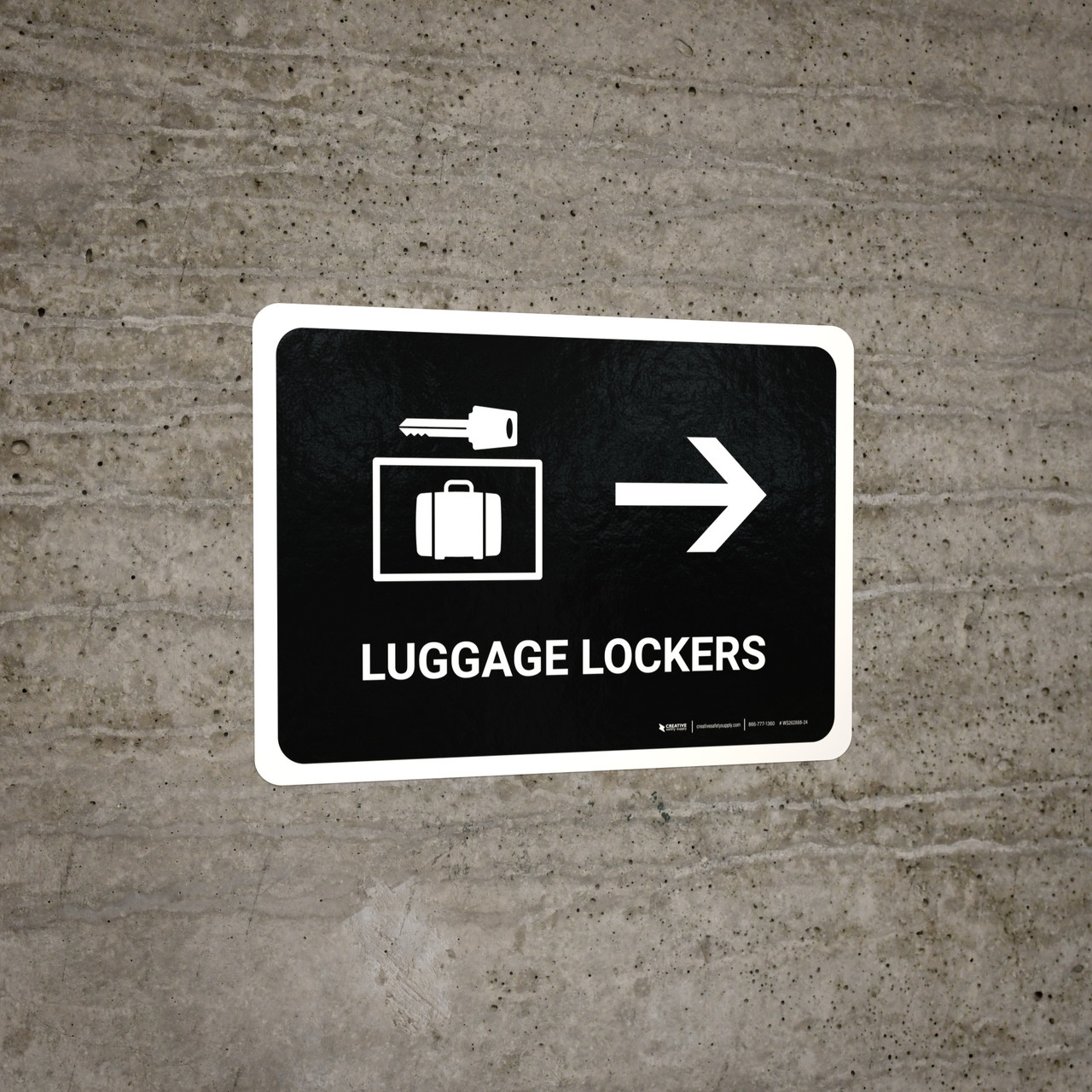 Luggage Lockers With Right Arrow Black Landscape - Wall Sign