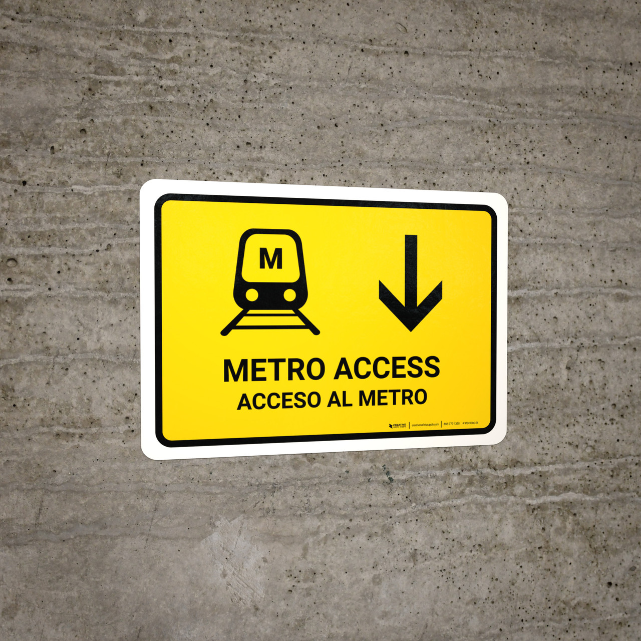 Metro Access With Down Arrow Yellow Bilingual Spanish Landscape - Wall ...