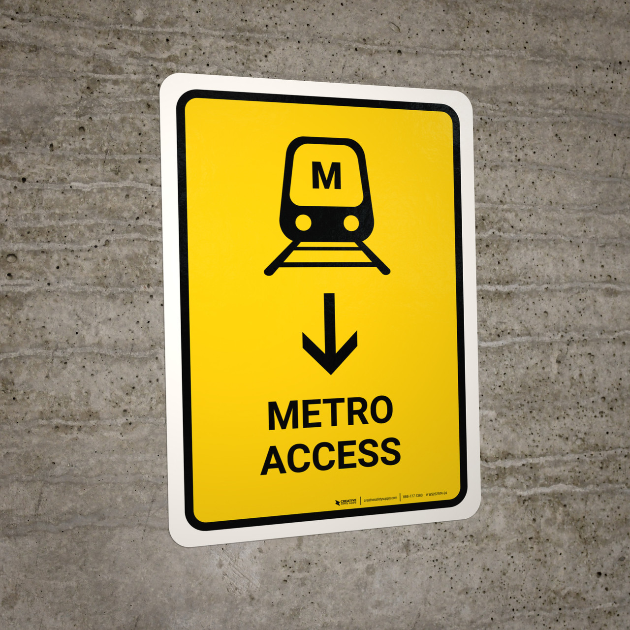 Metro Access With Down Arrow Yellow Portrait - Wall Sign