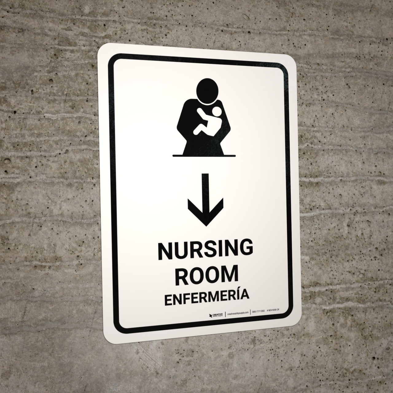 Nursing Room With Down Arrow White Bilingual Portrait - Wall Sign