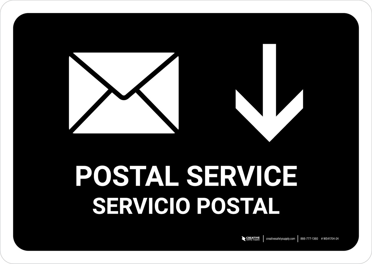 Postal Service With Down Arrow Black Bilingual Landscape - Wall Sign