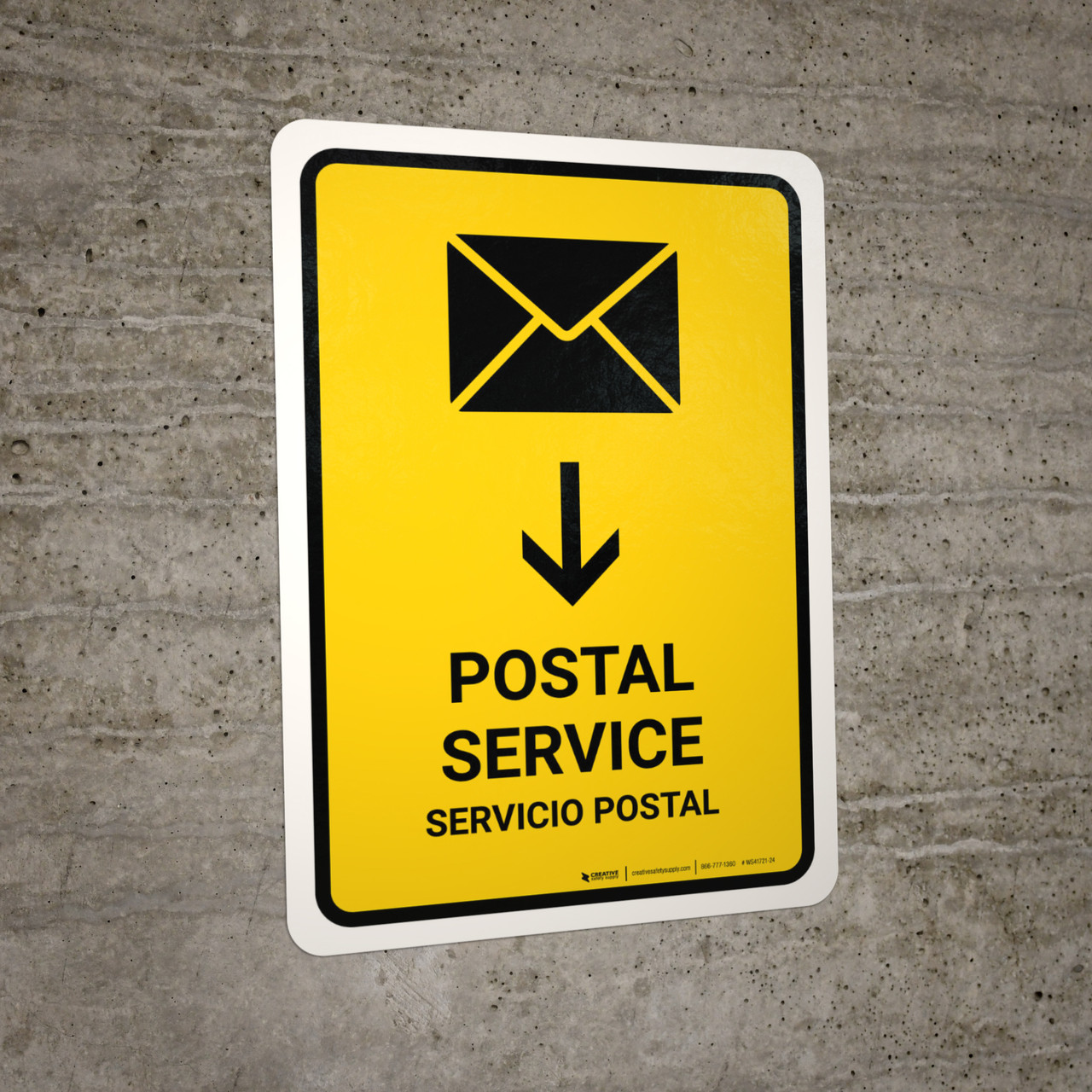Postal Service With Down Arrow Yellow Bilingual Portrait - Wall Sign