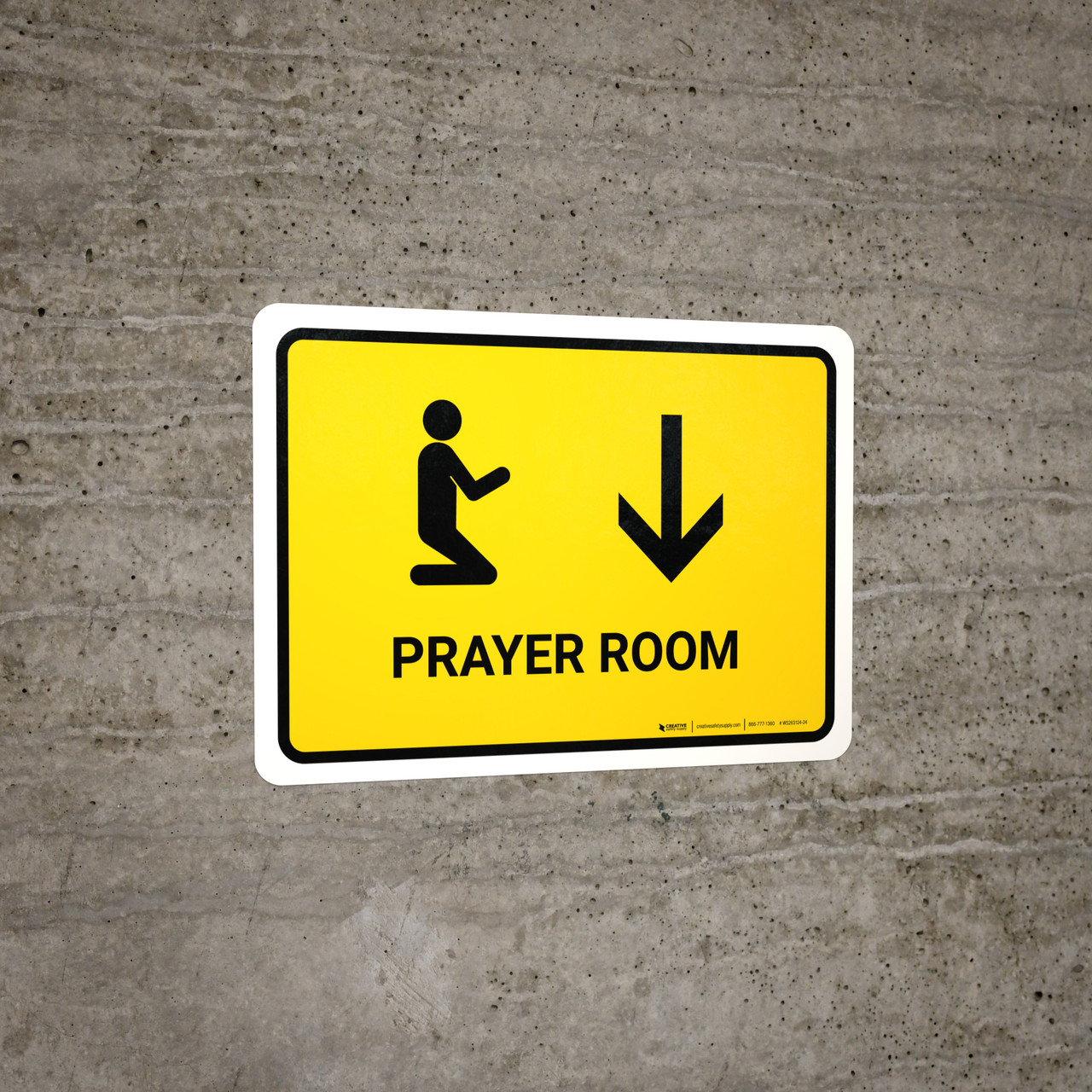 Prayer Room With Down Arrow Yellow Landscape - Wall Sign | Creative ...