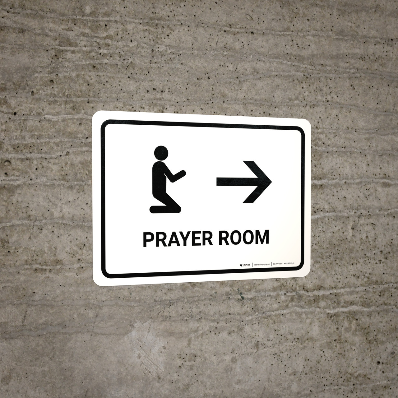 Prayer Room With Right Arrow White Landscape - Wall Sign