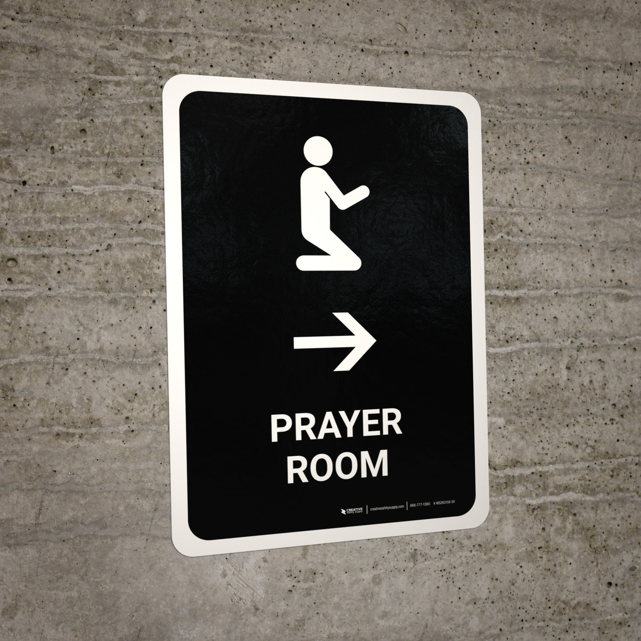 Prayer Room With Right Arrow Black Portrait - Wall Sign