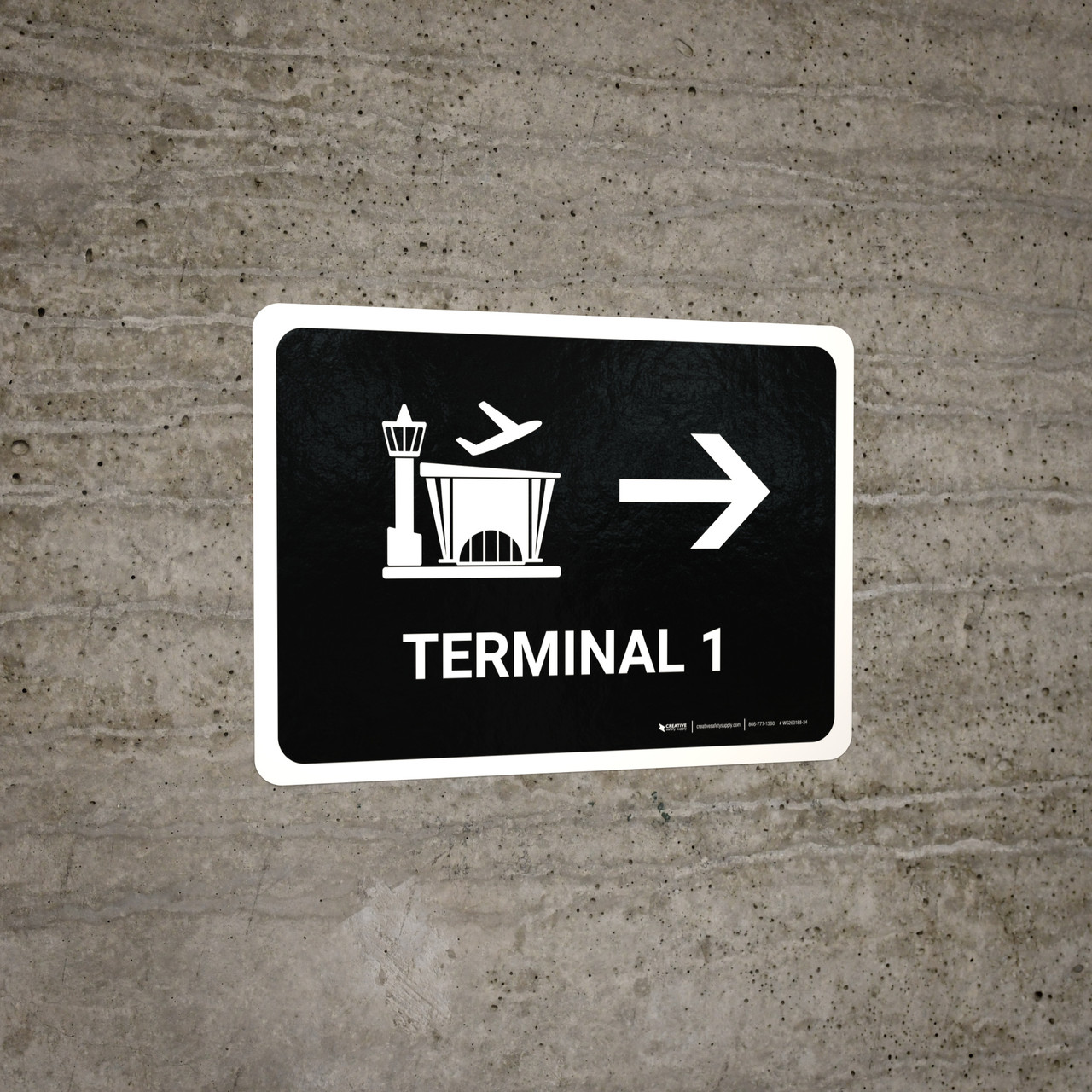 Terminal 1 With Right Arrow Black Landscape - Wall Sign