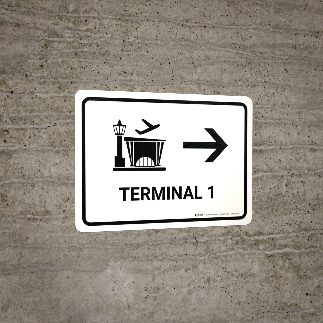 Terminal 1 With Right Arrow White Landscape - Wall Sign