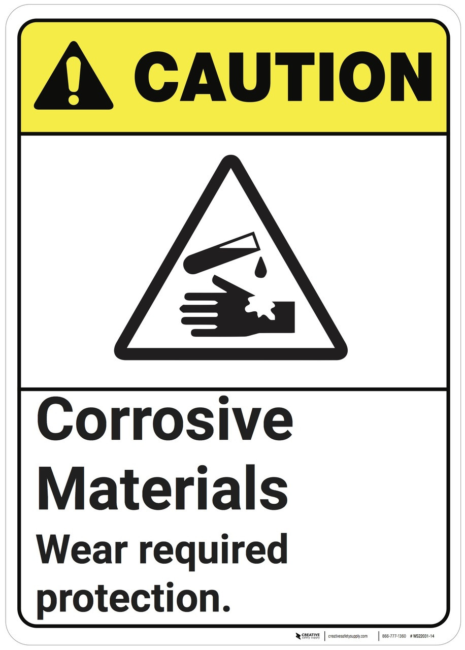 Caution: Corrosive Materials ANSI Vertical - Wall Sign | Creative ...