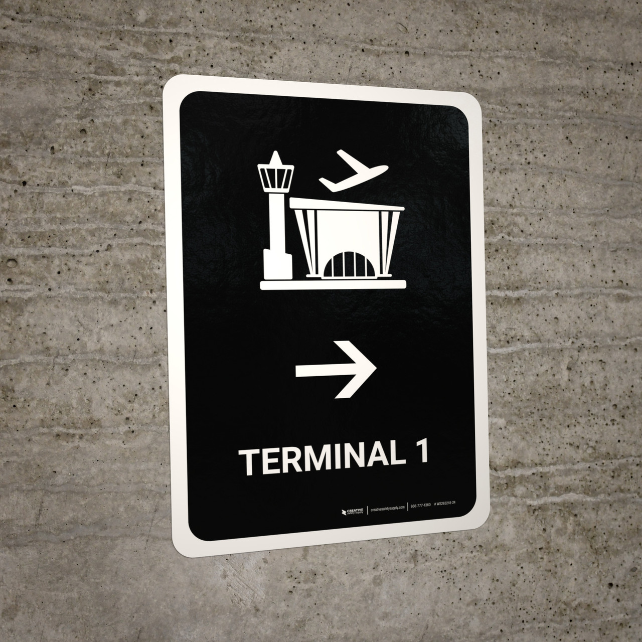 Terminal 1 With Right Arrow Black Portrait - Wall Sign | Creative ...
