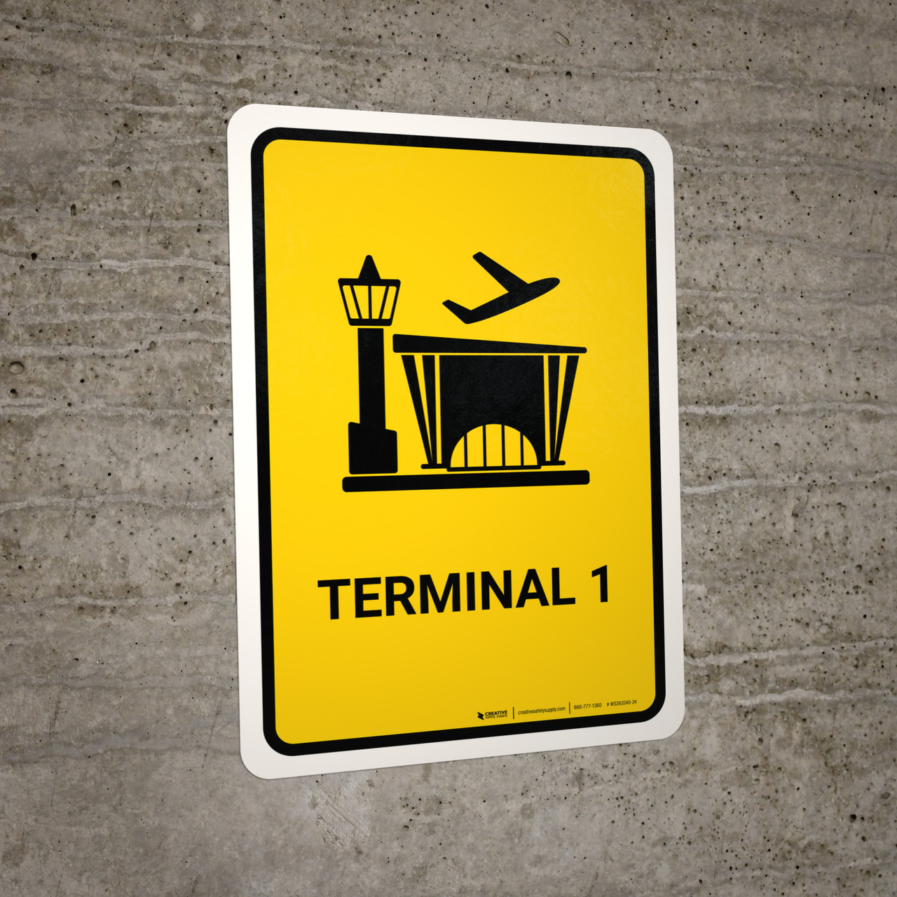 Terminal 1 Yellow Spanish Portrait - Wall Sign | Creative Safety Supply