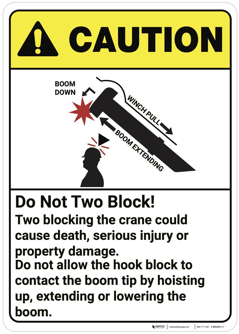 Caution: Do Not Two Block Crane ANSI - Wall Sign