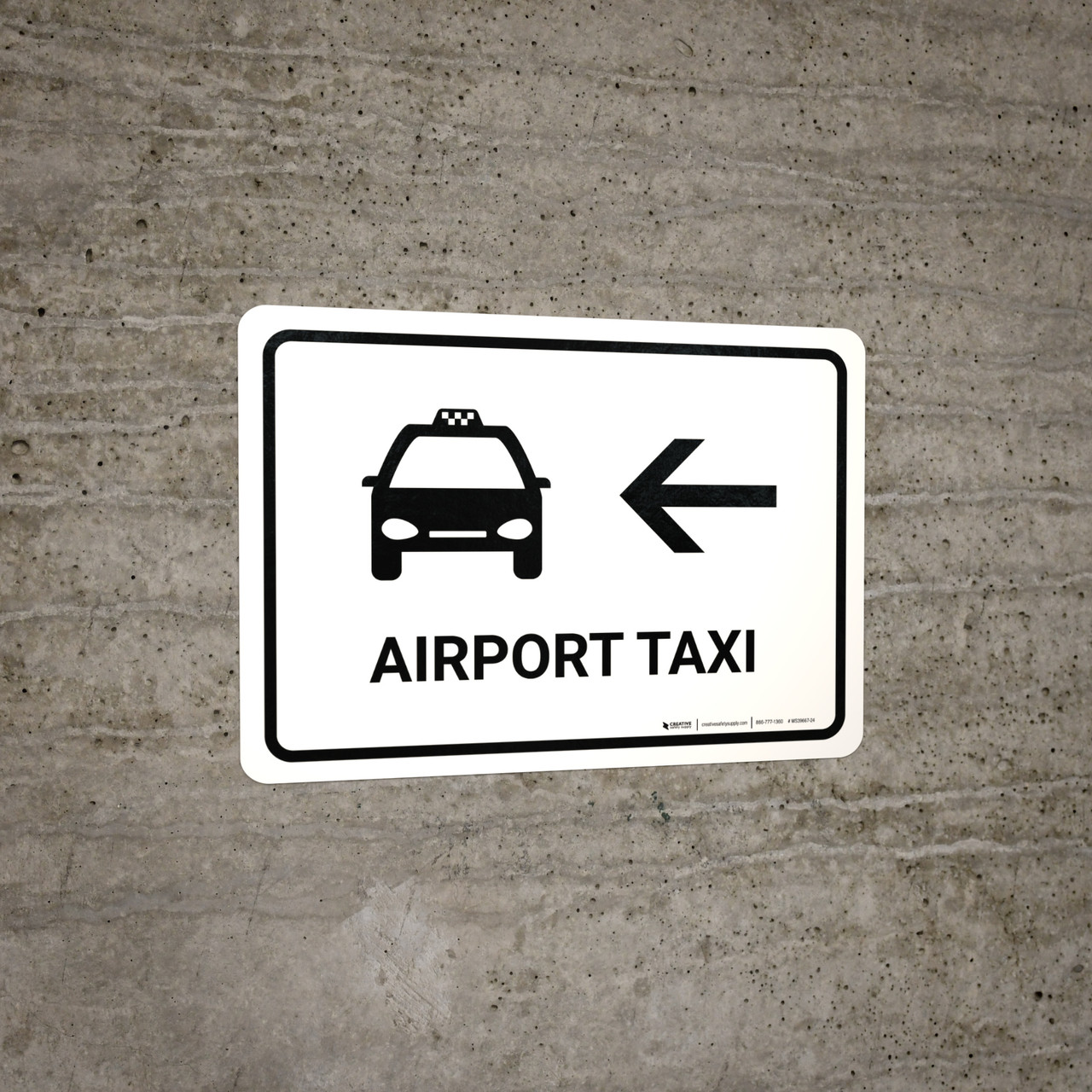 Airport Taxi With Left Arrow White Landscape - Wall Sign