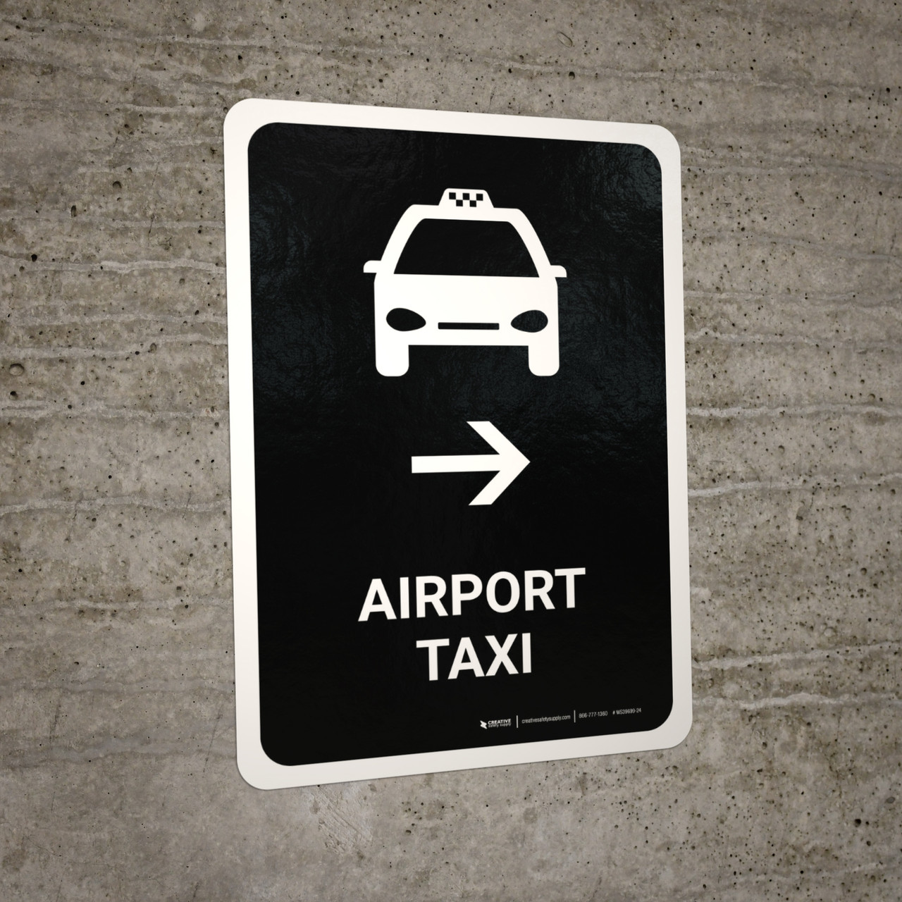 Airport Taxi With Right Arrow Black Portrait - Wall Sign