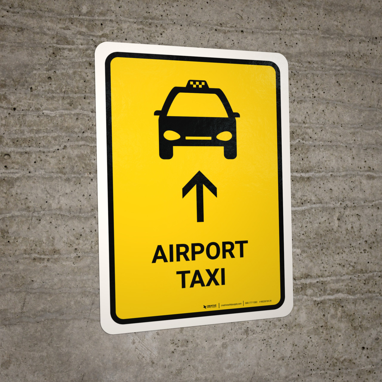 Airport Taxi With Up Arrow Yellow Portrait - Wall Sign