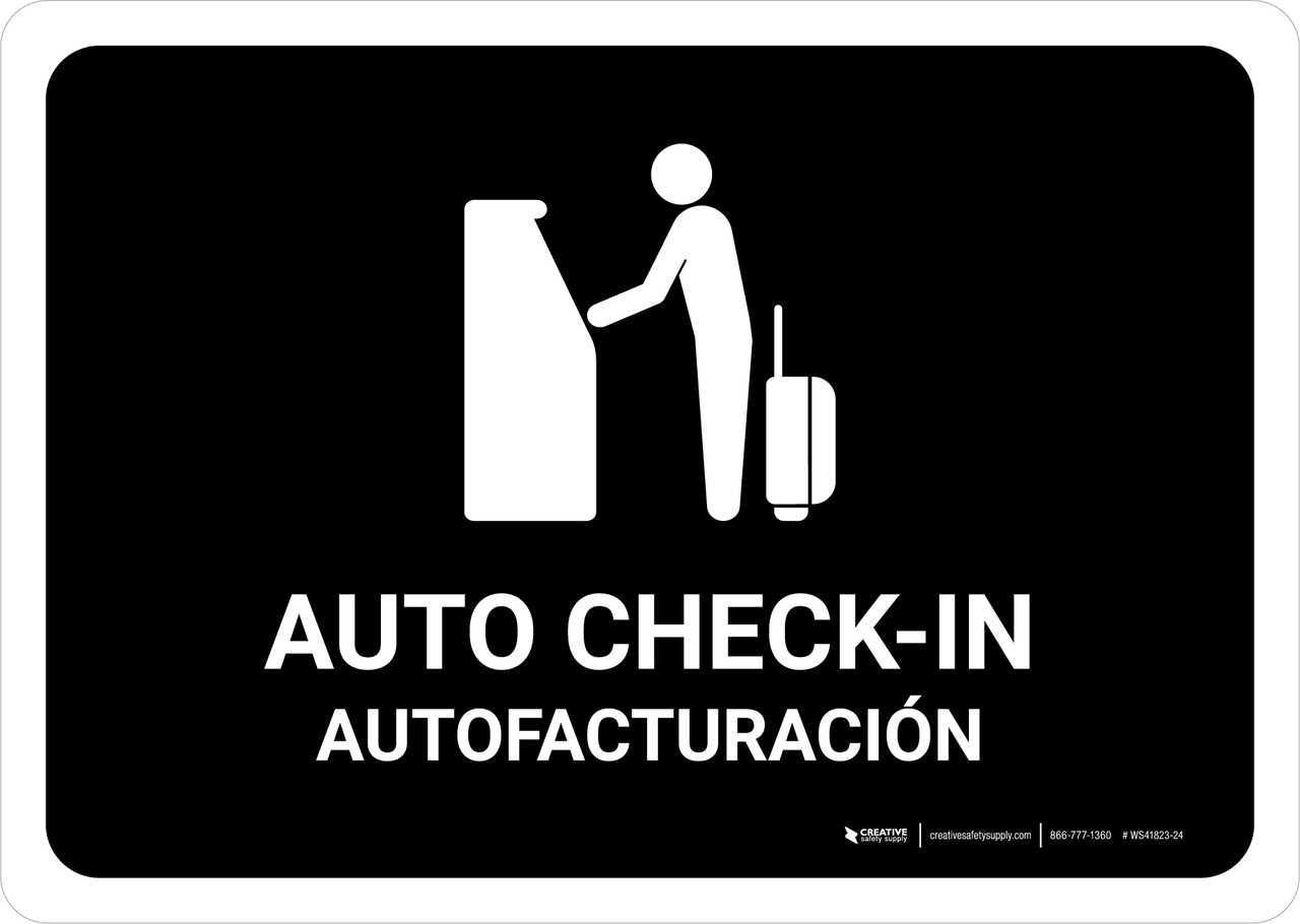 Auto Check In Black Bilingual Spanish Landscape - Wall Sign