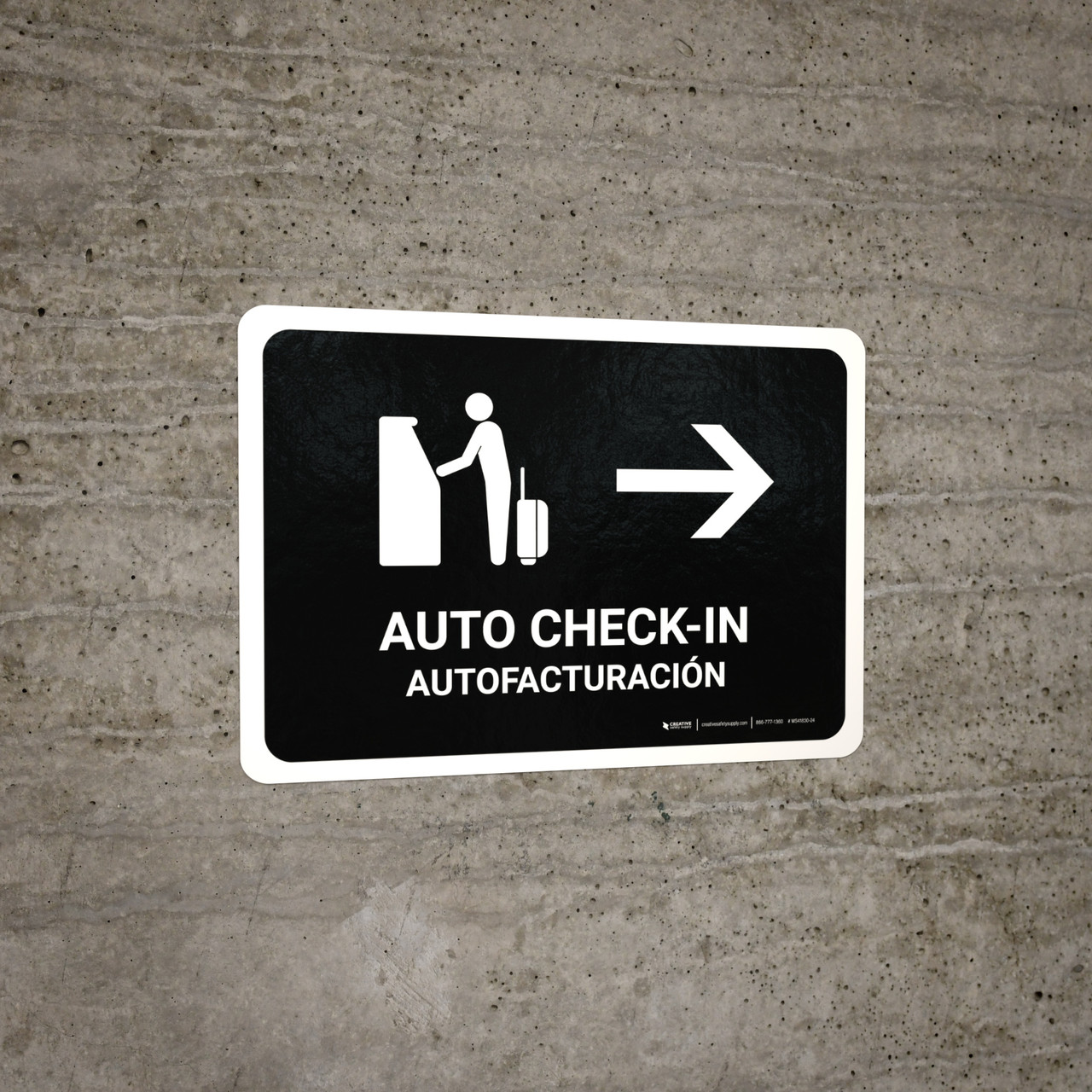 Auto Check In With Right Arrow Black Bilingual Spanish Landscape - Wall ...