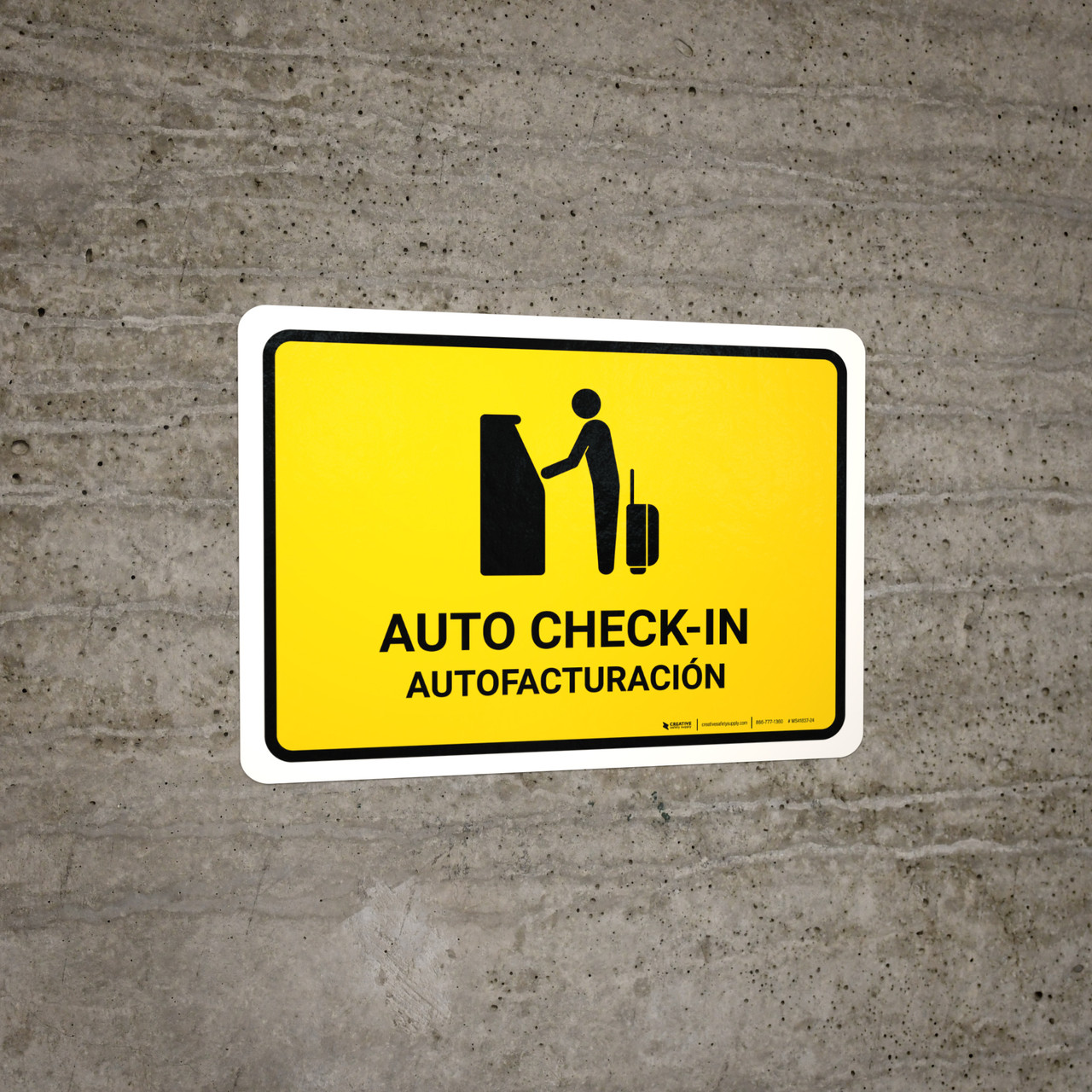 Auto Check In Yellow Bilingual Spanish Landscape - Wall Sign