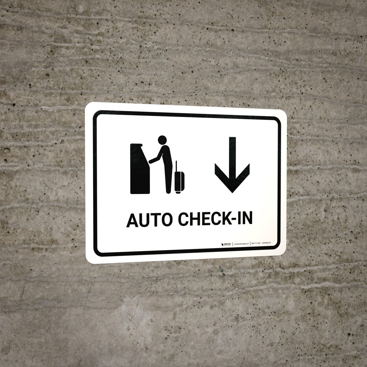 Auto Check In With Down Arrow White Landscape - Wall Sign