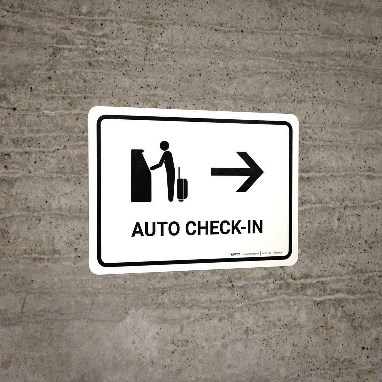 Auto Check In With Right Arrow White Landscape - Wall Sign