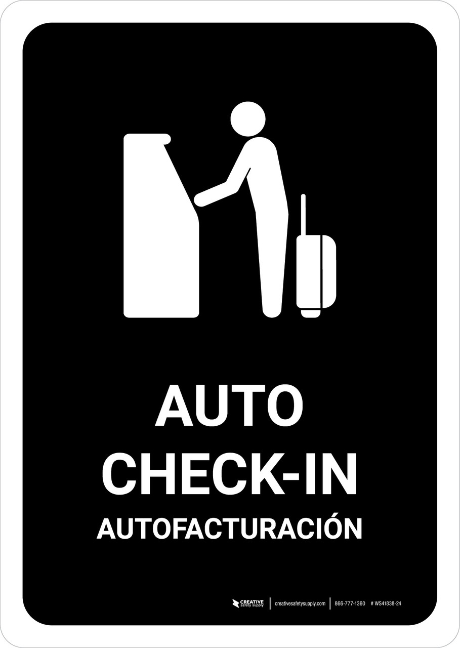 Auto Check In Black Bilingual Spanish Portrait - Wall Sign