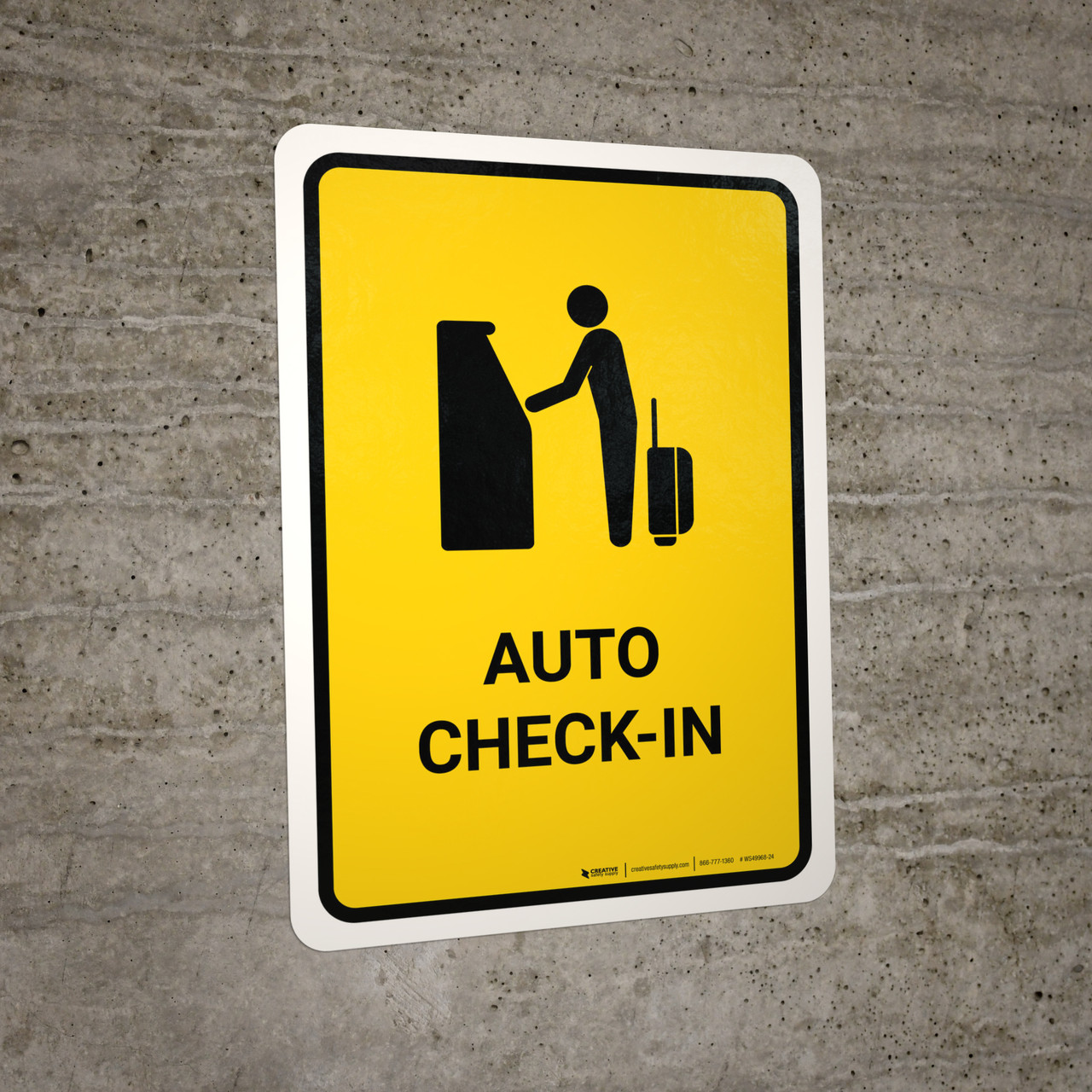 Auto Check In Yellow Portrait - Wall Sign