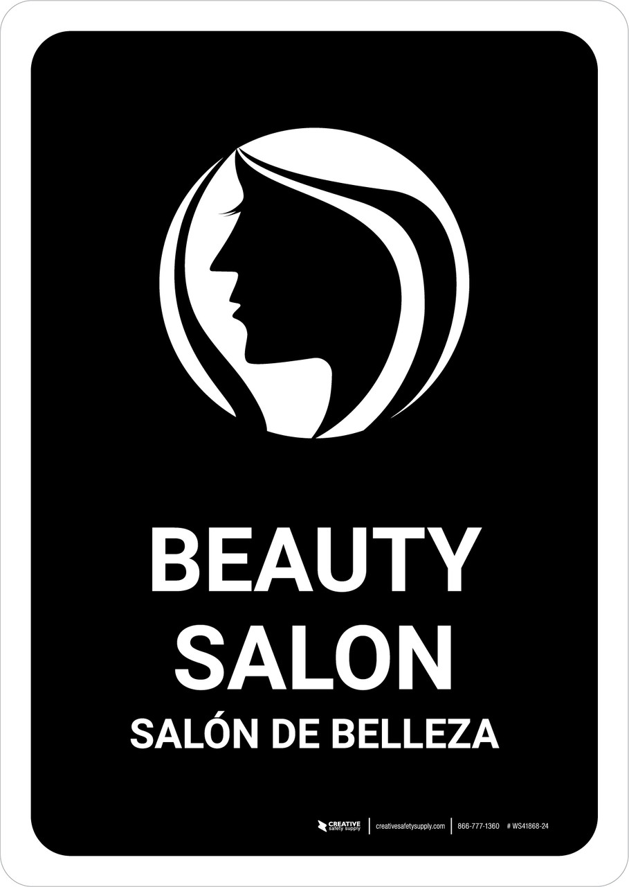 Beauty Salon Black Bilingual Spanish Portrait - Wall Sign
