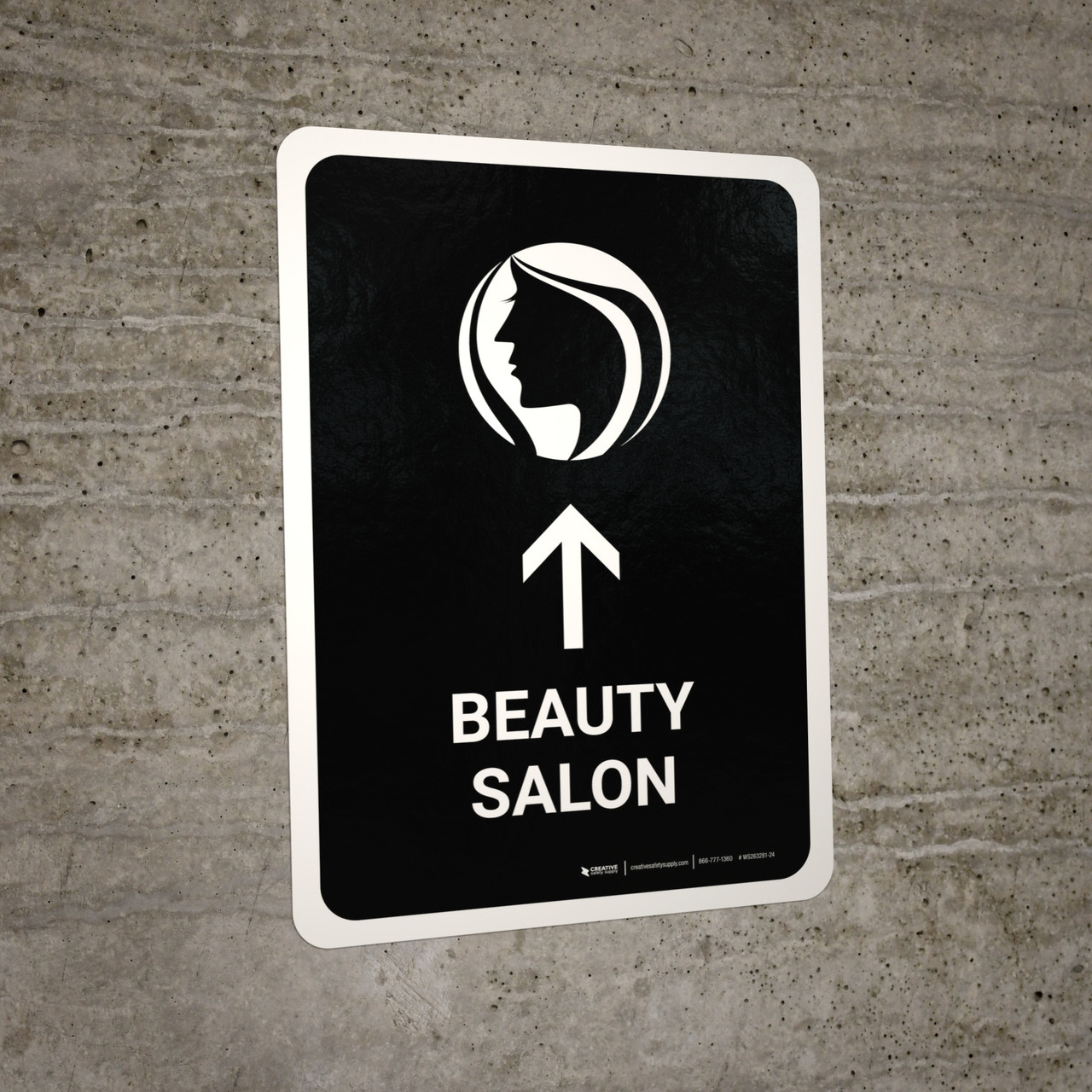 Beauty Salon With Up Arrow Black Portrait - Wall Sign