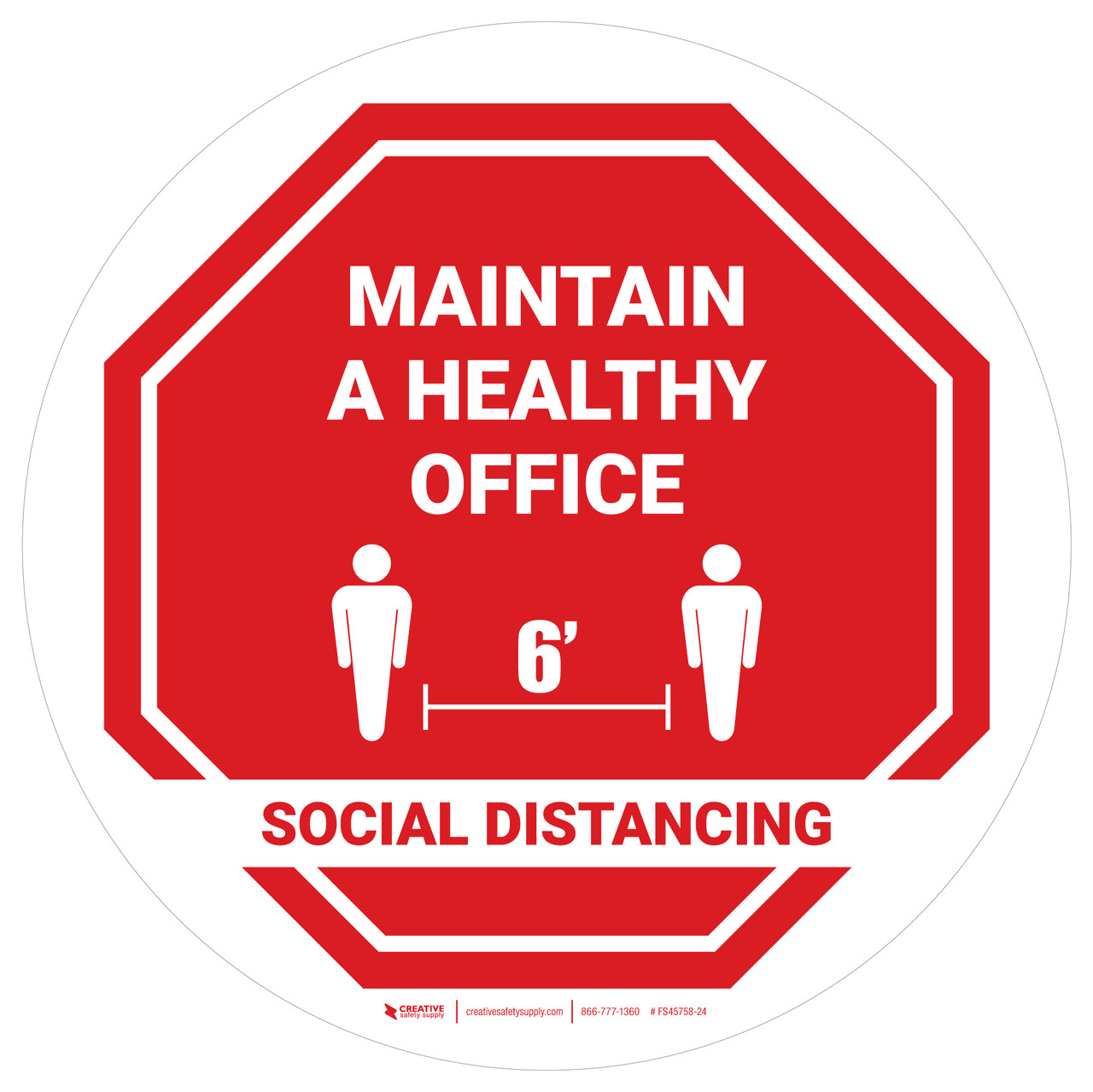 Stop: Social Distancing Maintain A Healthy Office Circular - Floor Sign