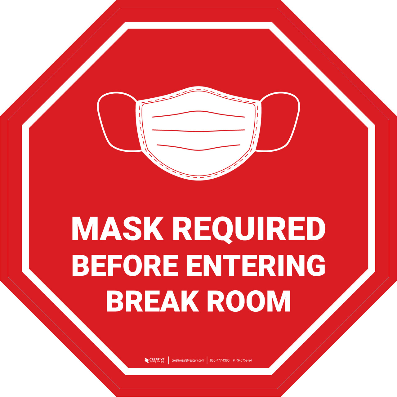 Stop: Mask Required Before Entering Break Room Circular - Floor Sign