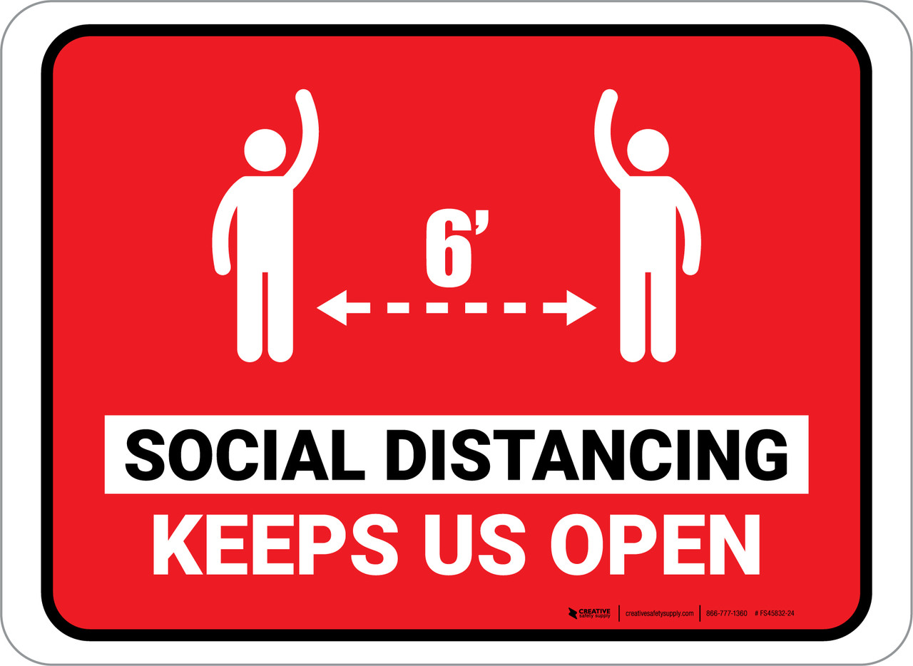 Social Distancing Keeps Us Open Red Rectangular - Floor Sign