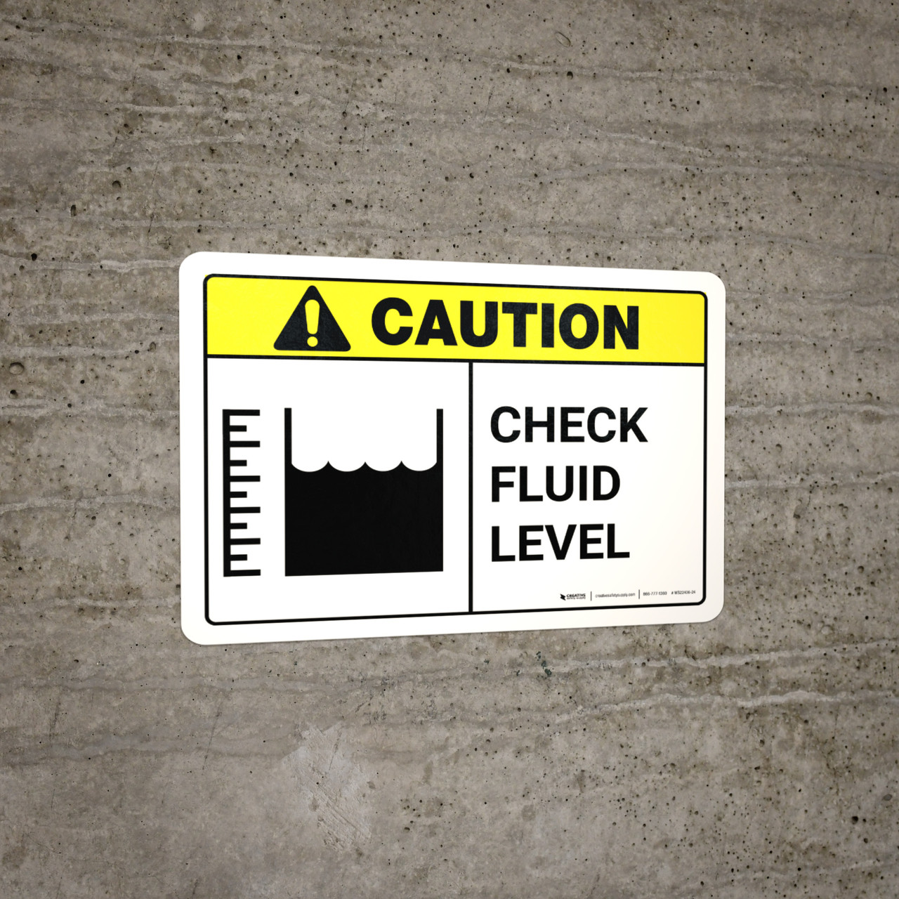 Caution: Check Fluid Level with Icon Landscape - Wall Sign
