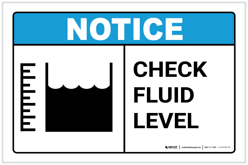 Notice: Check Fluid Level with Icon Landscape - Label