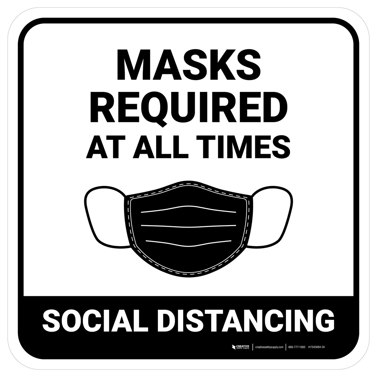 Social Distancing Masks Required At All Times White Square - Floor Sign