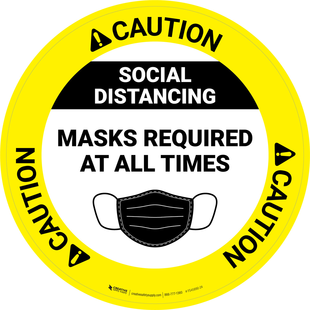 Caution: Social Distancing Masks Required At All Times Circular - Floor ...