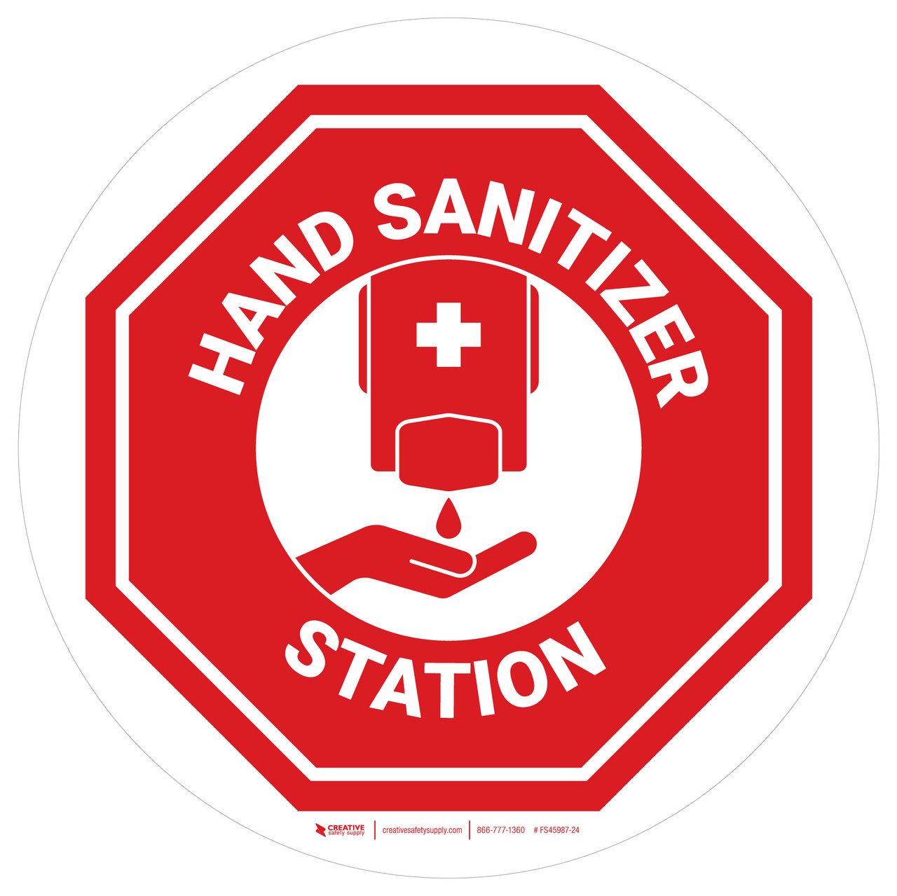 Stop Hand Sanitizer Station White Circular - Floor Sign